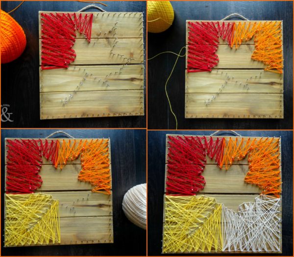 String Art Leaf in Autumn Colours - And Then Home